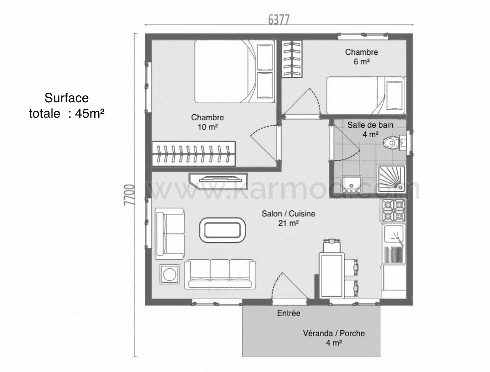 45m2 Maison modulaire préfabriquée - Modulaire concept 45